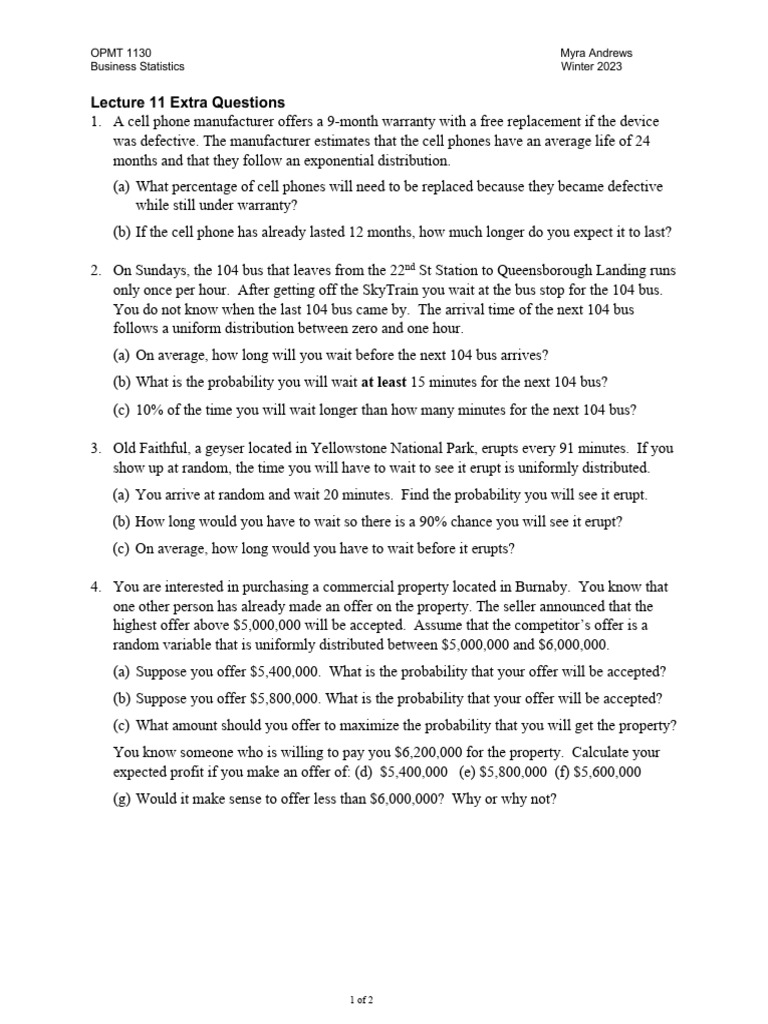 Lecture 11 Extra Questions | PDF | Applied Mathematics | Probability