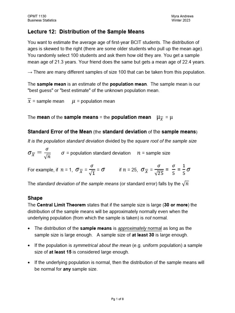 Lecture 12 | PDF | Mean | Standard Deviation