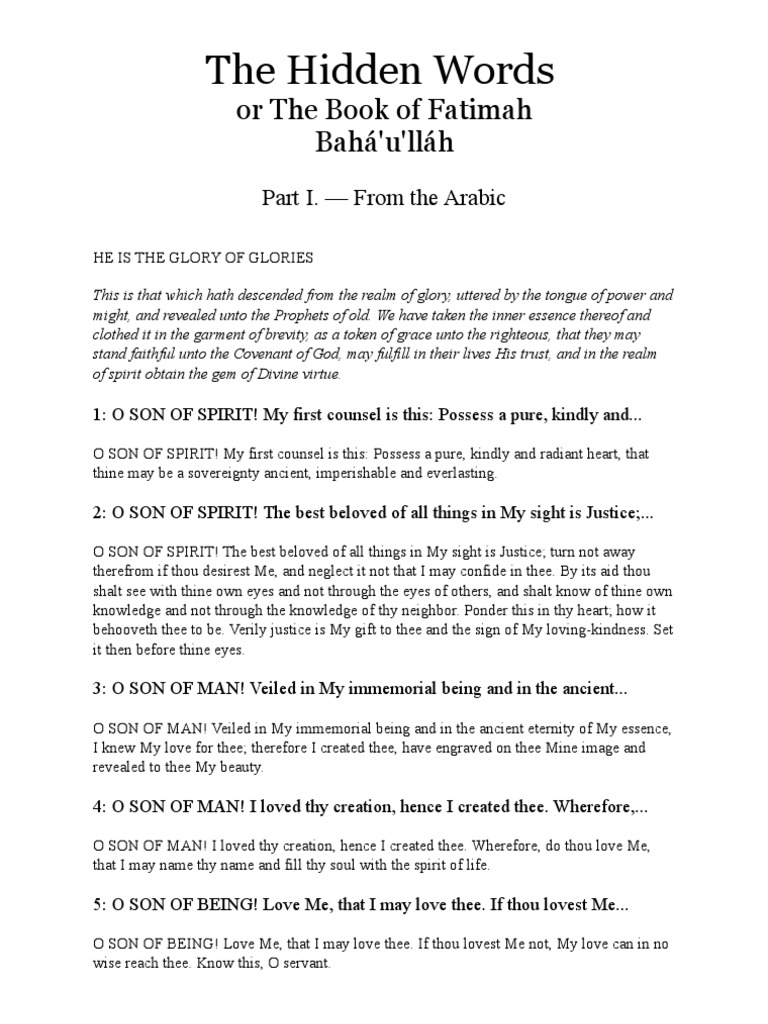 The Hidden Words of Baha'u'llah - Arabic | PDF | Religious Belief And ...