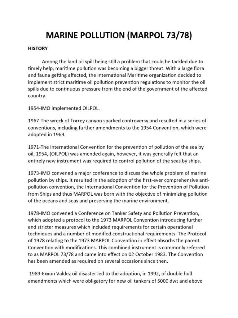 Marine Pollution Marpol 7378 | PDF | Pollution | Environmental Issues