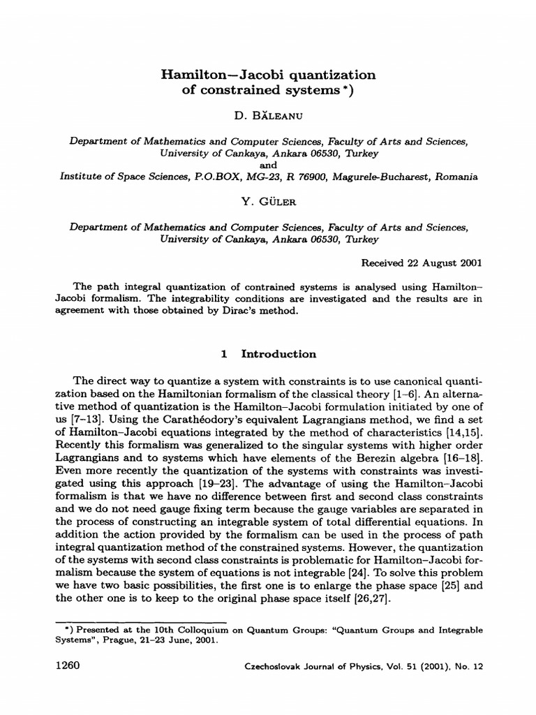 Hamilton-Jacobi Quantization Ofconstrained Systems | PDF | Lagrangian Mechanics | Hamiltonian ...