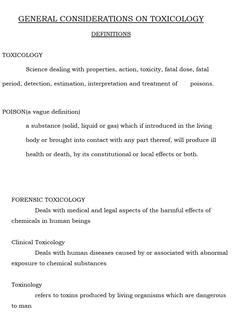General Considerations On Toxicology - To Send For 2021adm | PDF ...