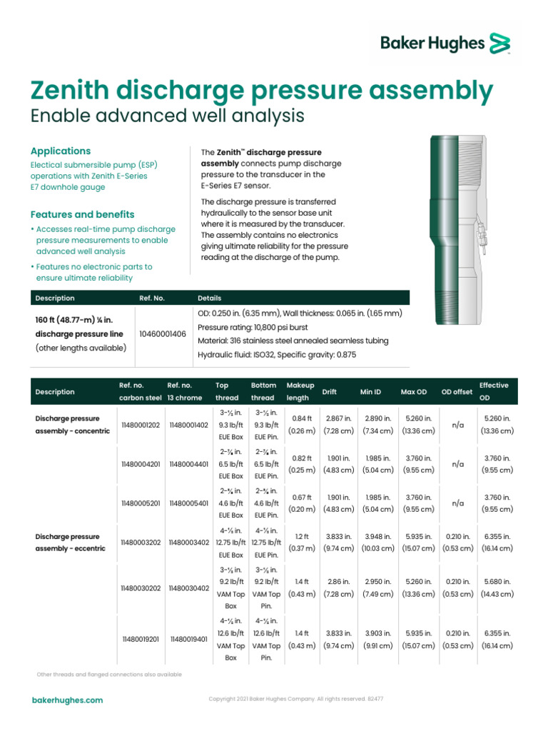 Zenith Discharge Pressure Assembly Spec | PDF | Pump | Pressure Measurement