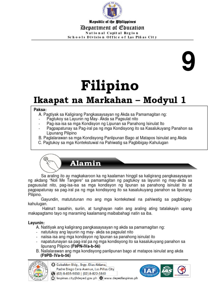 FILIPINO-Grade 9 ADM - 1-4 4th - Quarter | PDF