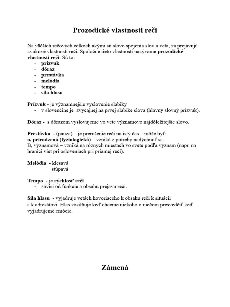 Prozodické Vlastnosti Reči - SJ | PDF