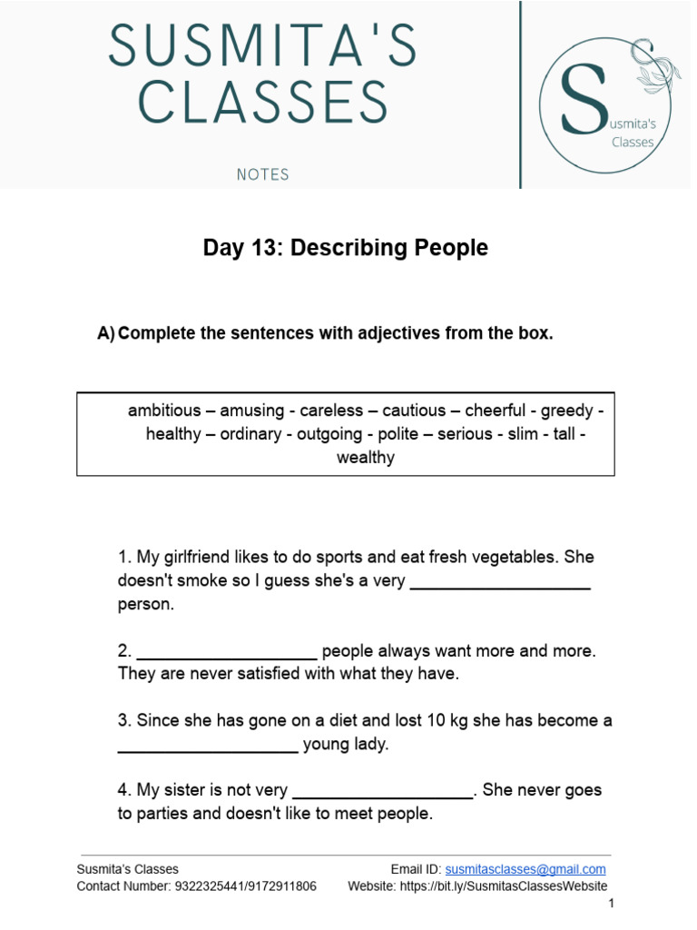 Day 13 - Describing People With Answers | PDF