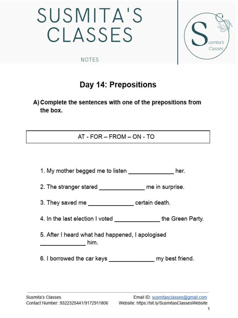 Day 14 - Prepositions | PDF