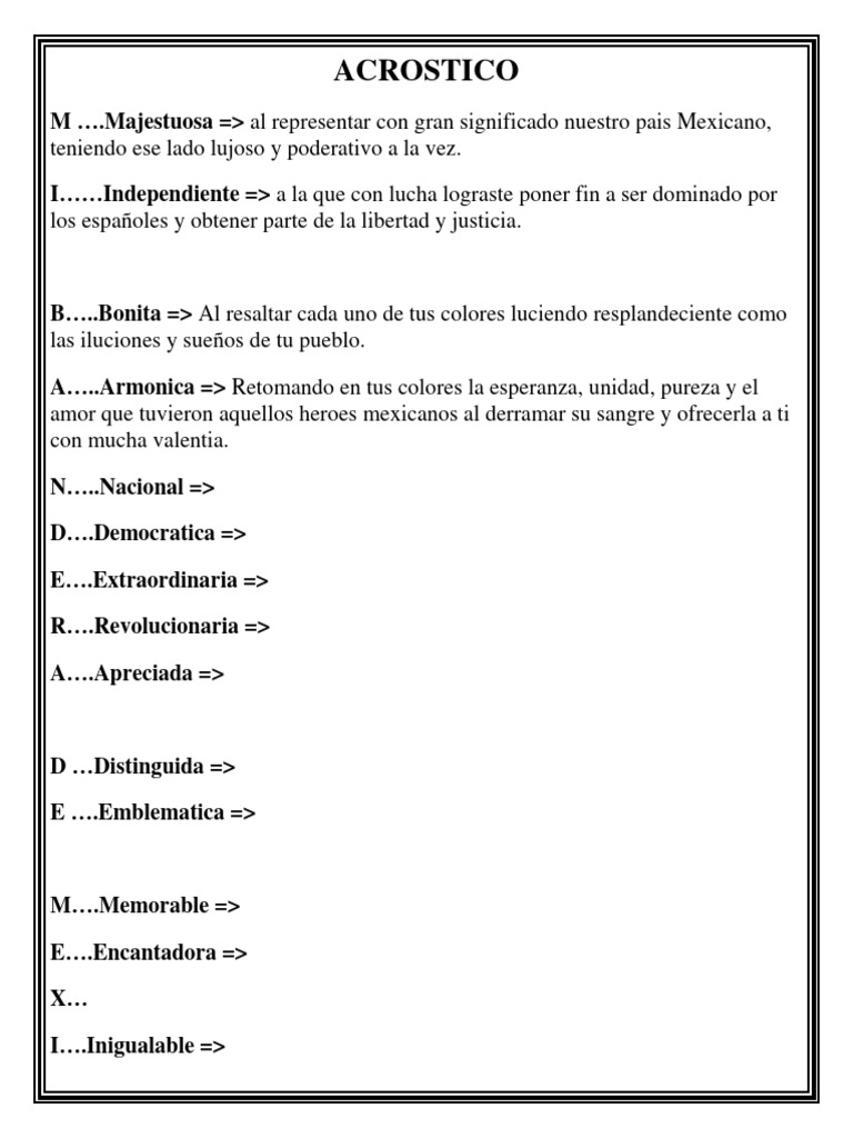 Acróstico de México: Significado y Valores | PDF | Arte