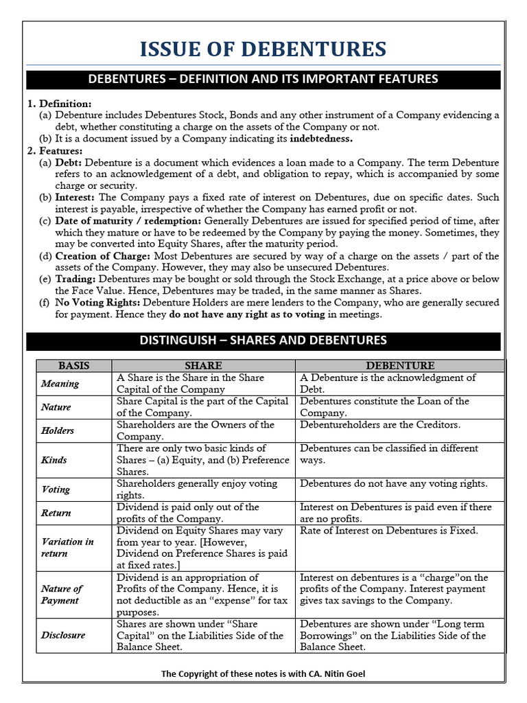 Company Acc - Issue of Debentures @CA - Study - Notes | PDF | Stocks ...