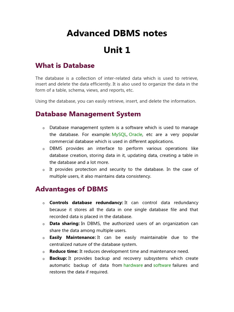 Advanced DBMS Notes | PDF | Databases | Database Transaction Advanced DBMS Notes | PDF | Databases | Database Transaction