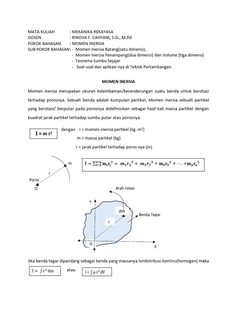 Momen Inersia dalam Mekanika Rekayasa | PDF