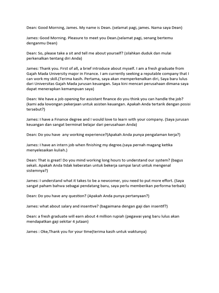 Dialog Bahasa Ingiris Wawancara Kerja | PDF | Bisnis