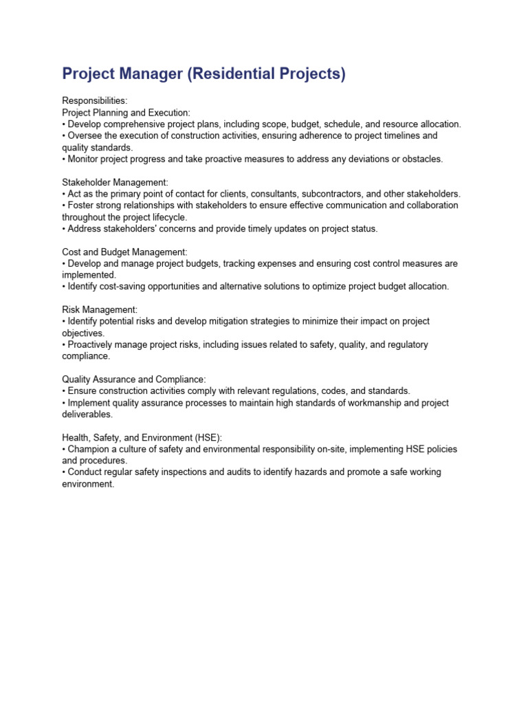 Project Manager RESI | PDF