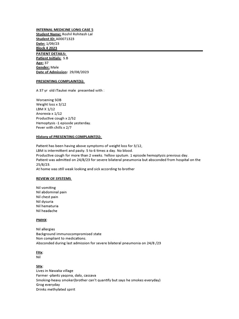 Internal Medicine Long Case 5 | PDF | Management Of Hiv/Aids | Ribosome