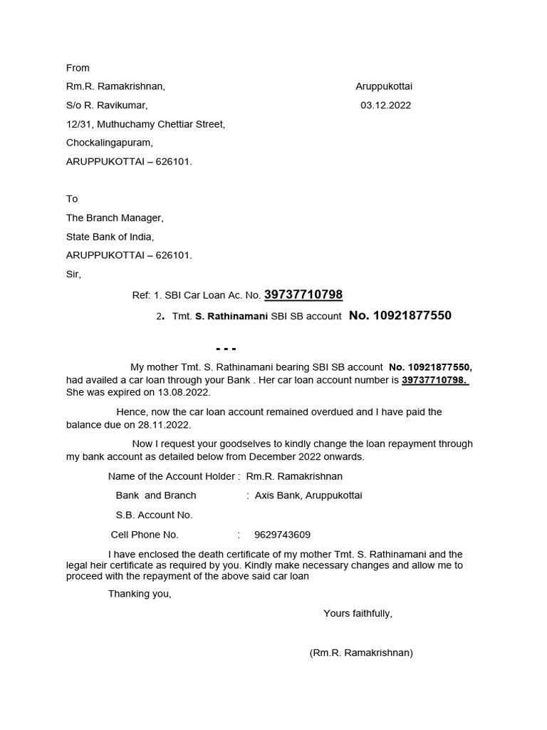 Car Loan EMI Change Request Letter | PDF