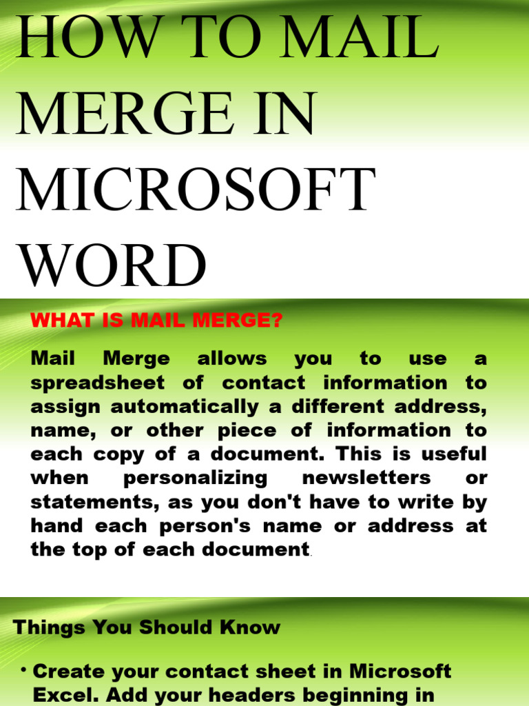 How To Mail Merge in Microsoft Word | PDF | Microsoft Excel | Microsoft ...