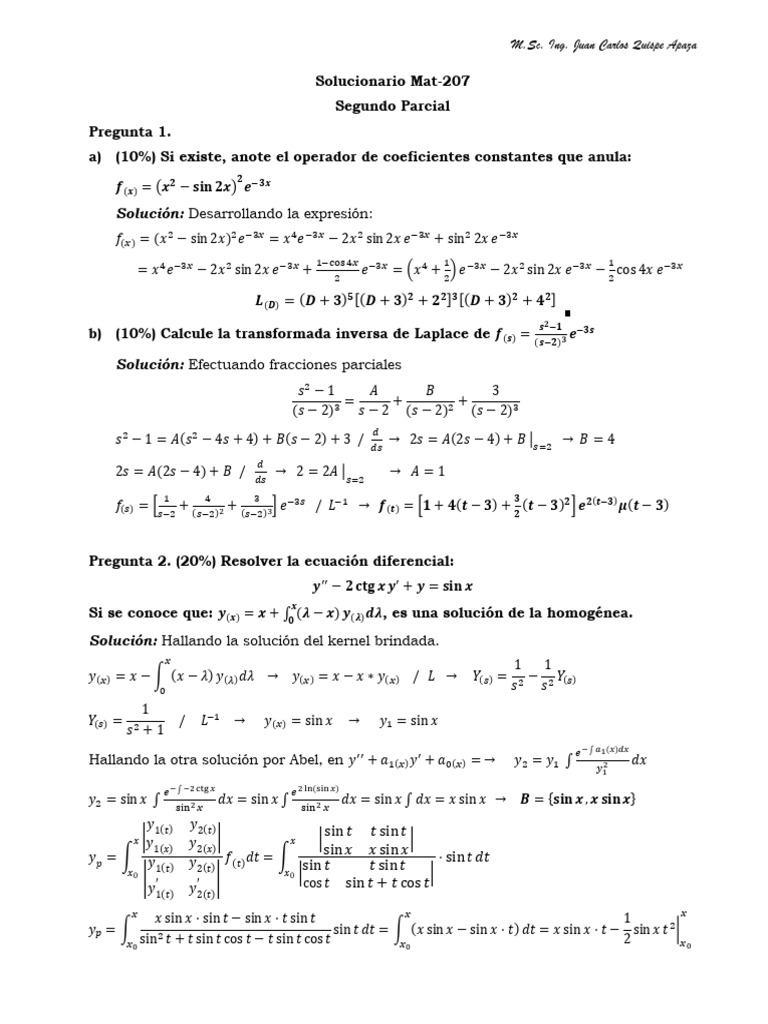 Solucionario Segundo Parcial Mat-207 (II-2022) | PDF