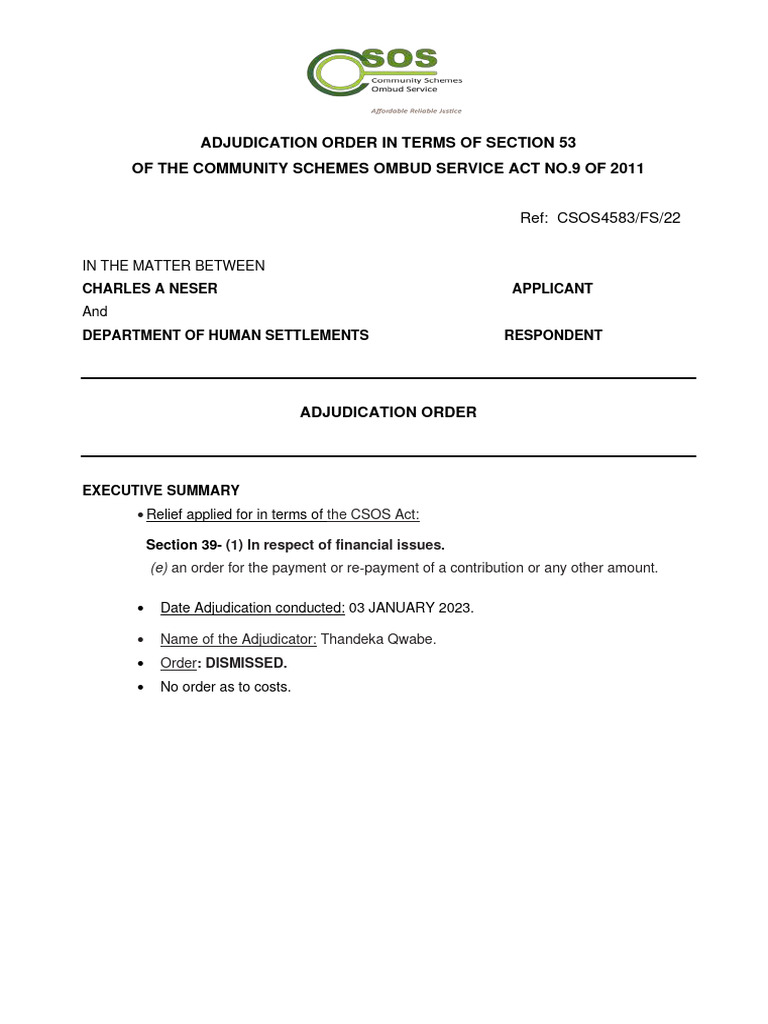 Adjudication Order 4583 | Download Free PDF | Adjudication | Justice