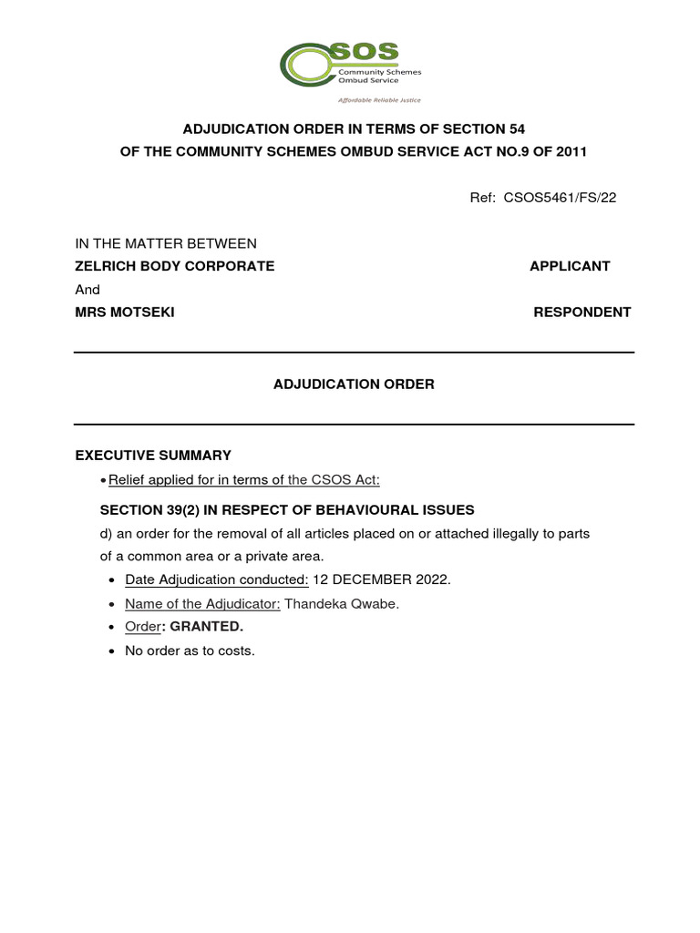 Adjudication Order 5461 | Download Free PDF | Adjudication | Justice