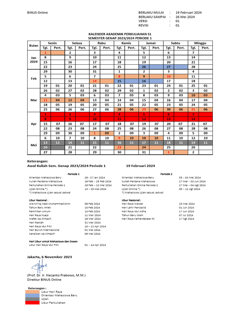 Kalender Akademik BINUS Genap 2024 | PDF