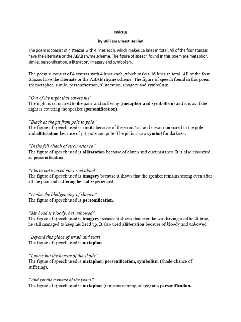 535385682-Invictus-Analysis | PDF | Poems | Poetry