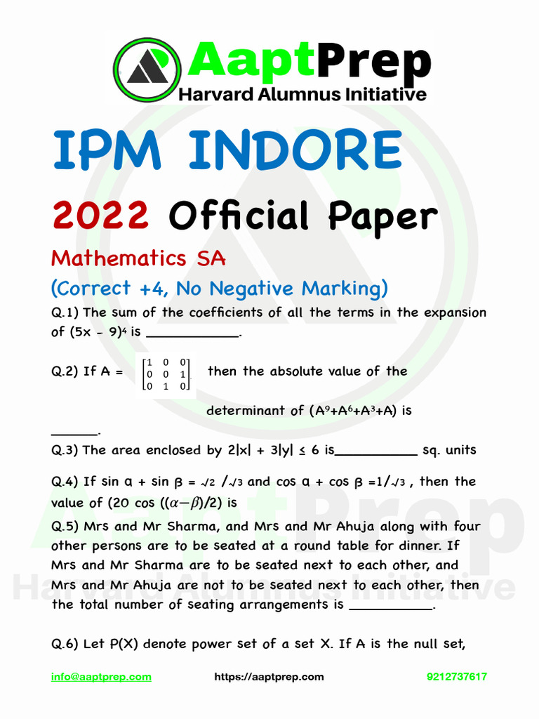 AaptPrep IPMAT 2022 Paper With Answers | PDF | Vaccination | Inoculation