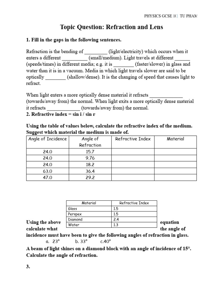 Refraction and Lens | PDF
