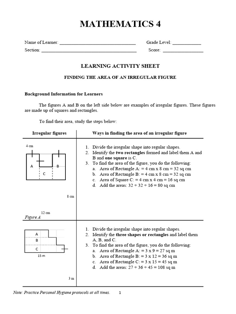 Mathematics 4 LAS Q4 - 075351 | PDF | Area | Shape