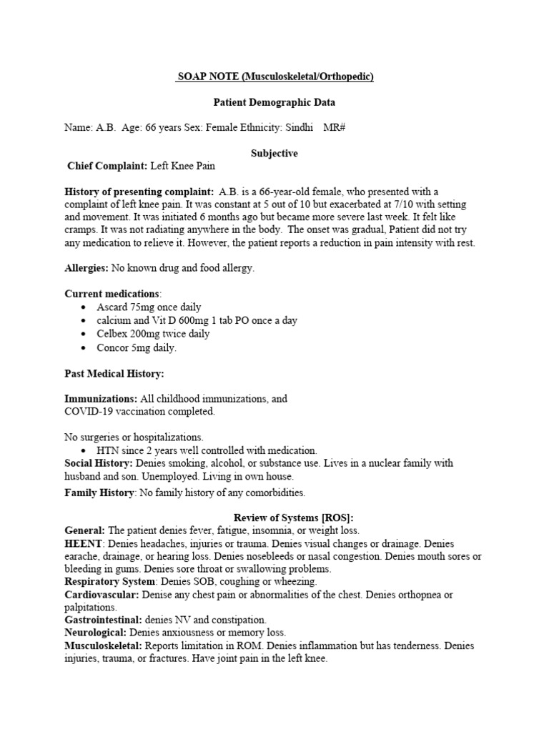 Orthopedic SOAP | PDF | Clinical Medicine | Diseases And Disorders