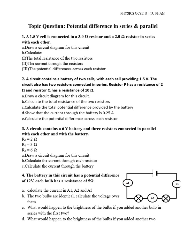 Potential Difference in Series & Parallel | PDF