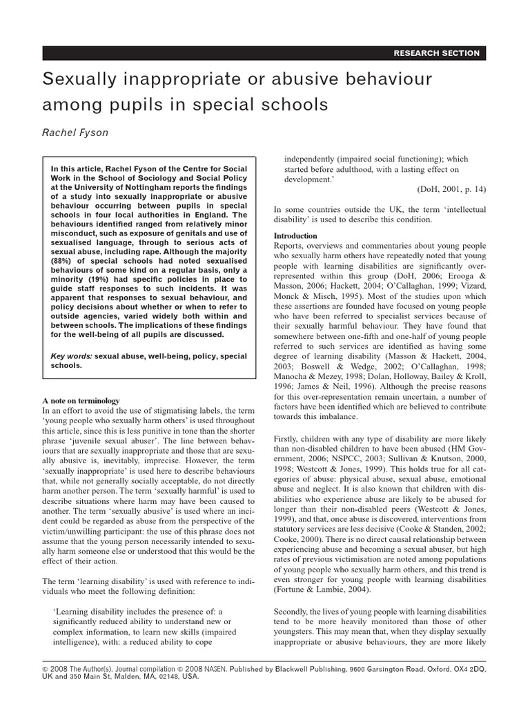 Sexually Inappropriate or Abusive Behaviour Among Pupils in Special ...
