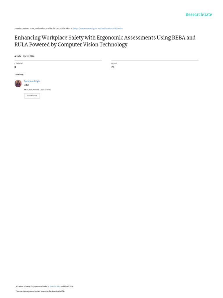 Enhancing Workplace Safetywith Ergonomic Assessments Using REBAand RULAPoweredby Computer Vision ...
