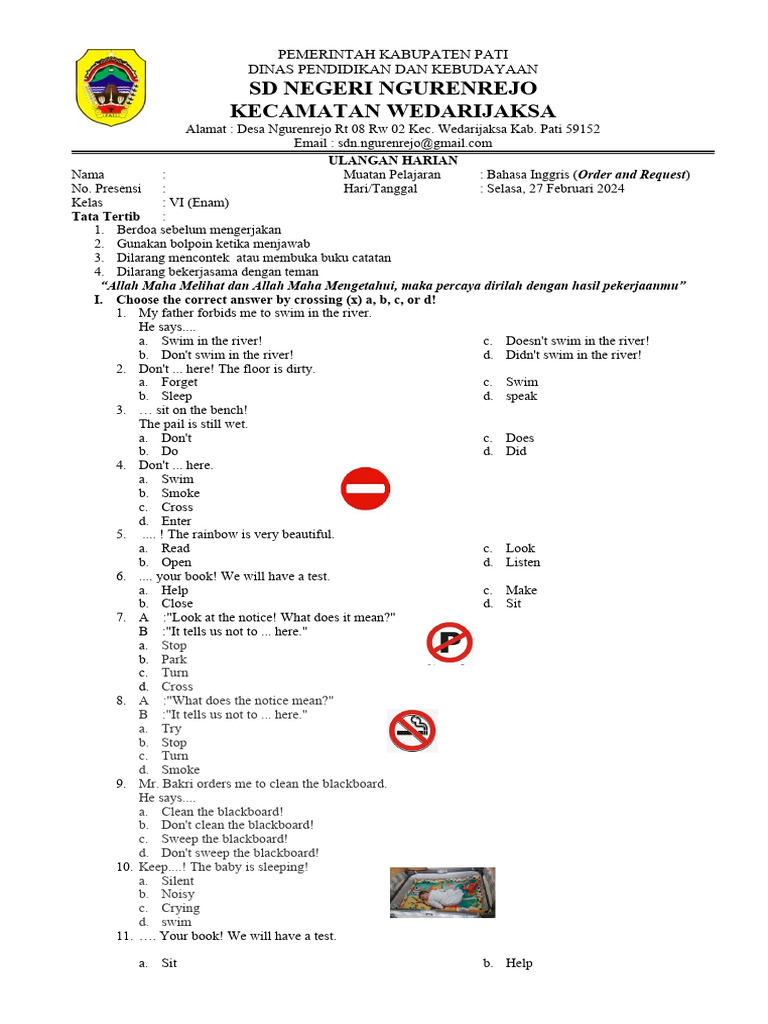Soal Ulangan Thema 8 Order and Request | PDF Soal Ulangan Thema 8 Order and Request | PDF
