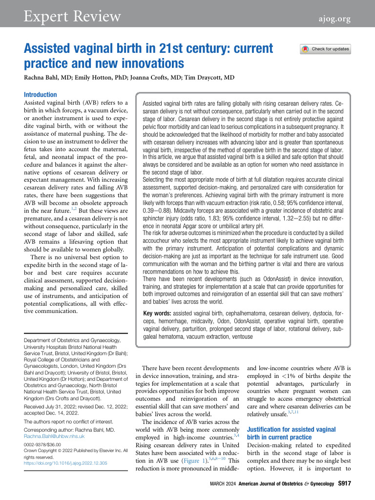 Assisted Vaginal Birth in 21st Century Current PR | PDF | Childbirth ...