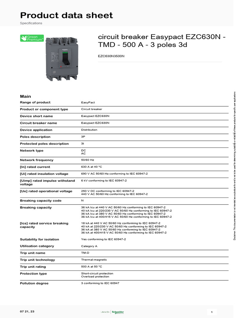 Schneider Datasheet | PDF | Alternating Current | Electrical Network