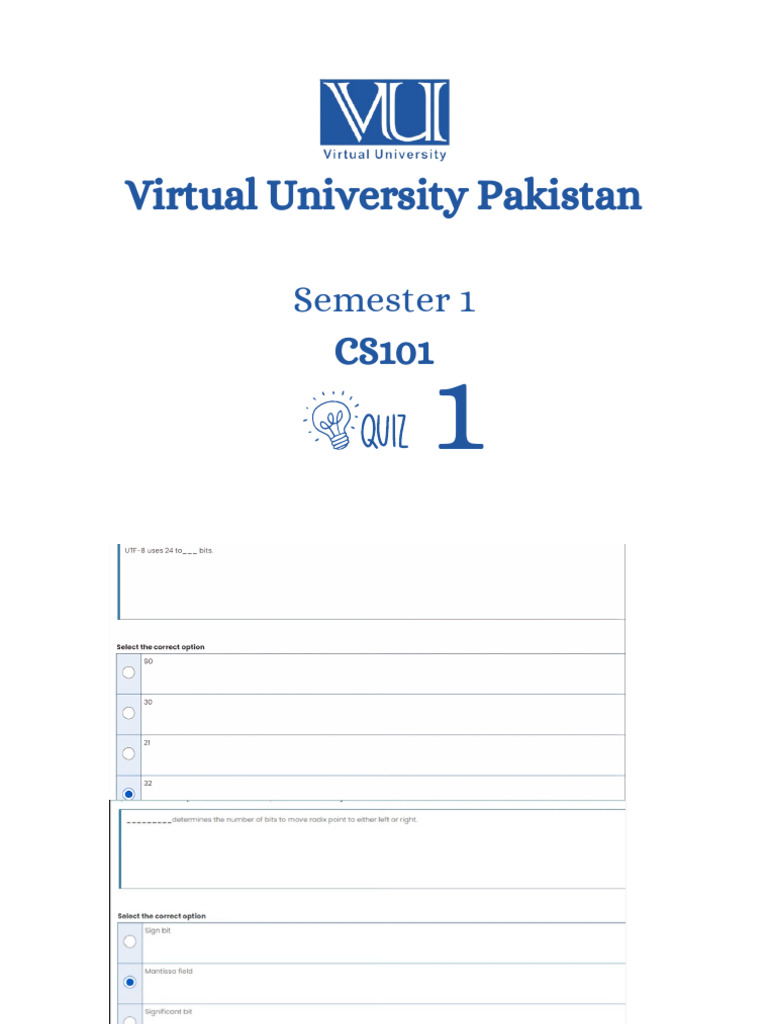 CS101 Quiz 1 2024 | PDF CS101 Quiz 1 2024 | PDF