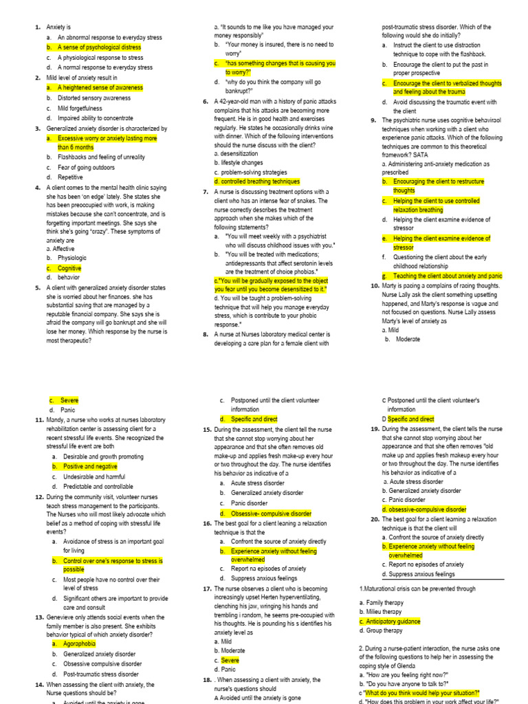 Anxiety Eating Disorder Sabio Quiz | PDF | Anxiety Disorder | Phobia