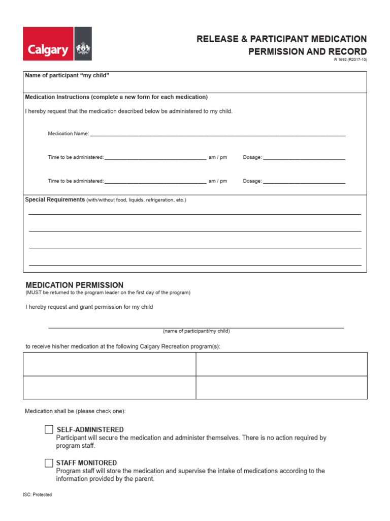 Participant Medication Permission and Record Form | PDF | Indemnity ...