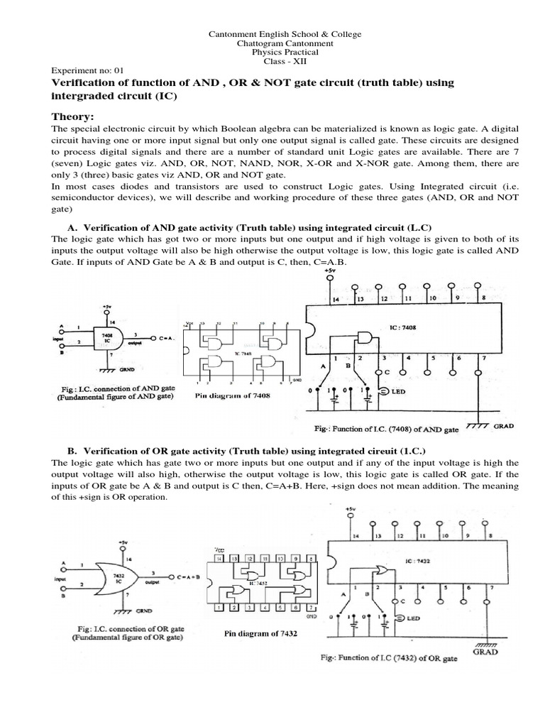 Logic Gates Verification Experiment | PDF | Logic Gate | Electronic ...