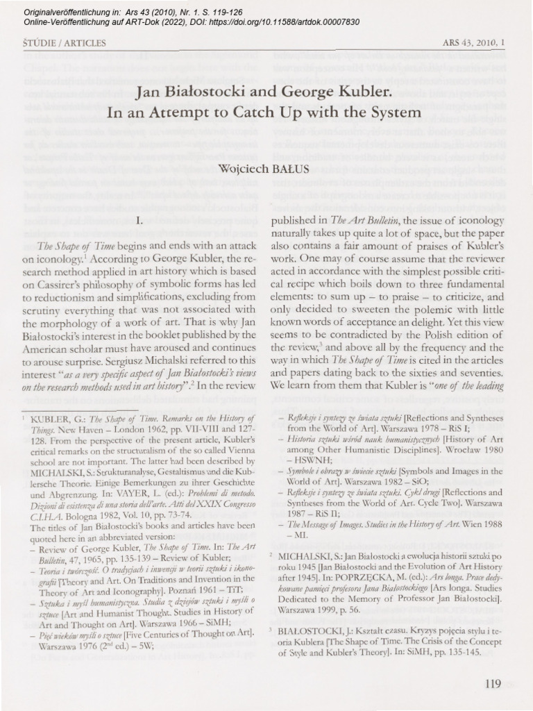 Balus Jan Bialostocki and George Kubler 2010 | PDF | Methodology | Theory