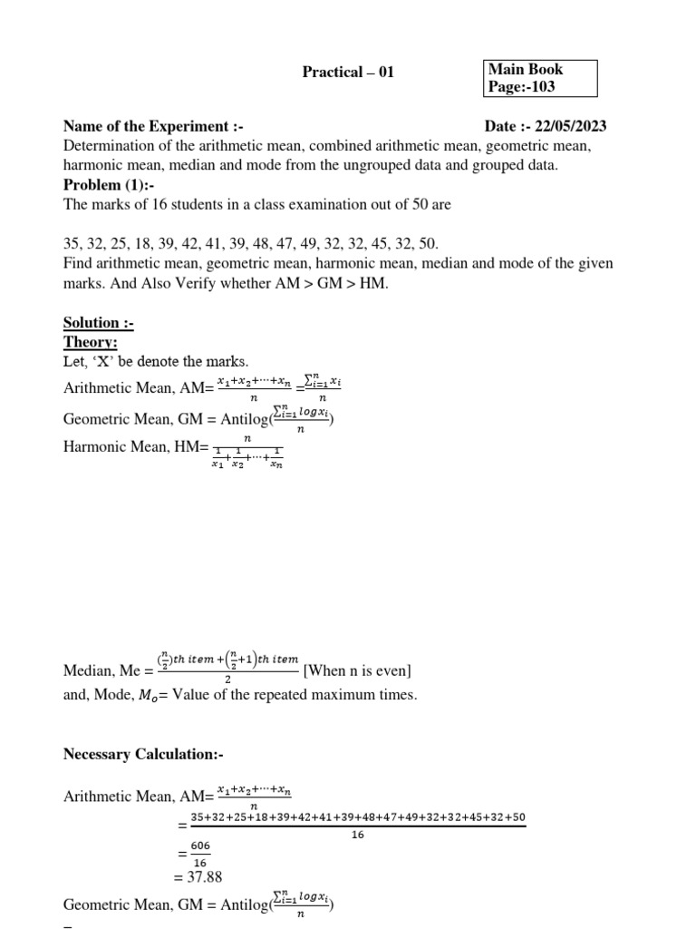Statictics 1st Paper (8 Experiments) | PDF | Mean | Mode (Statistics)