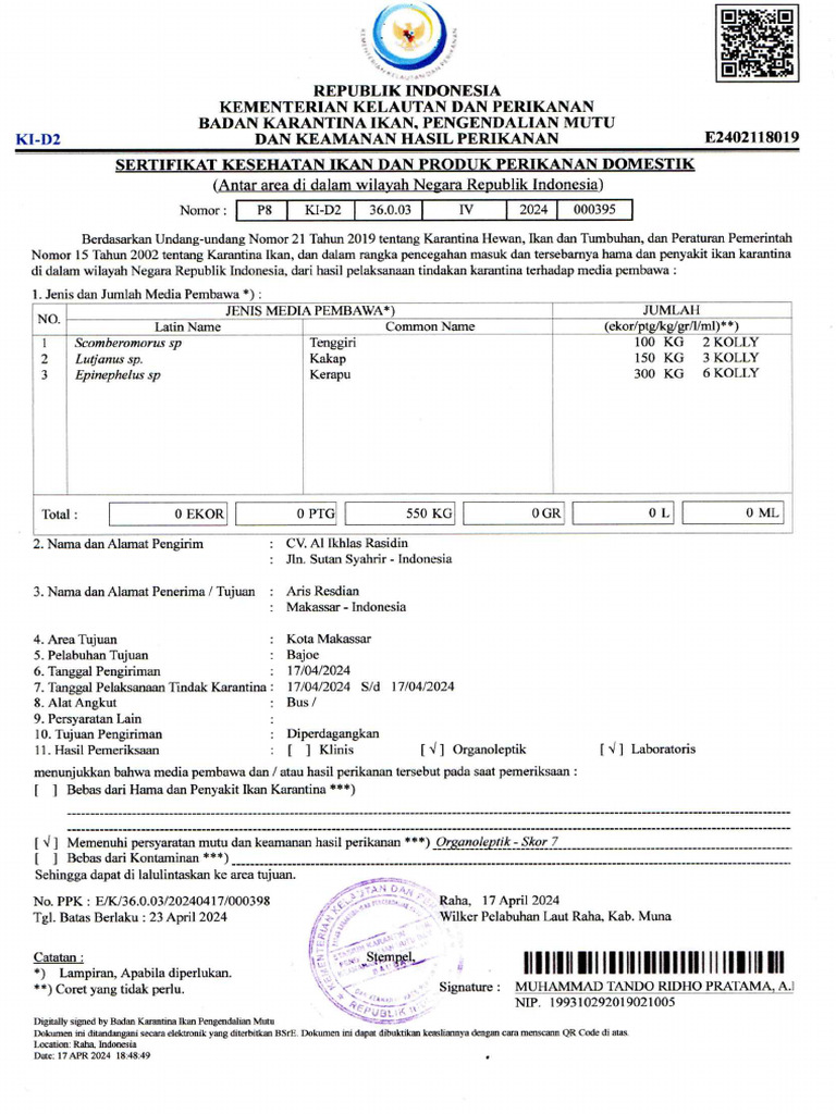 contoh dokumen karantina | PDF