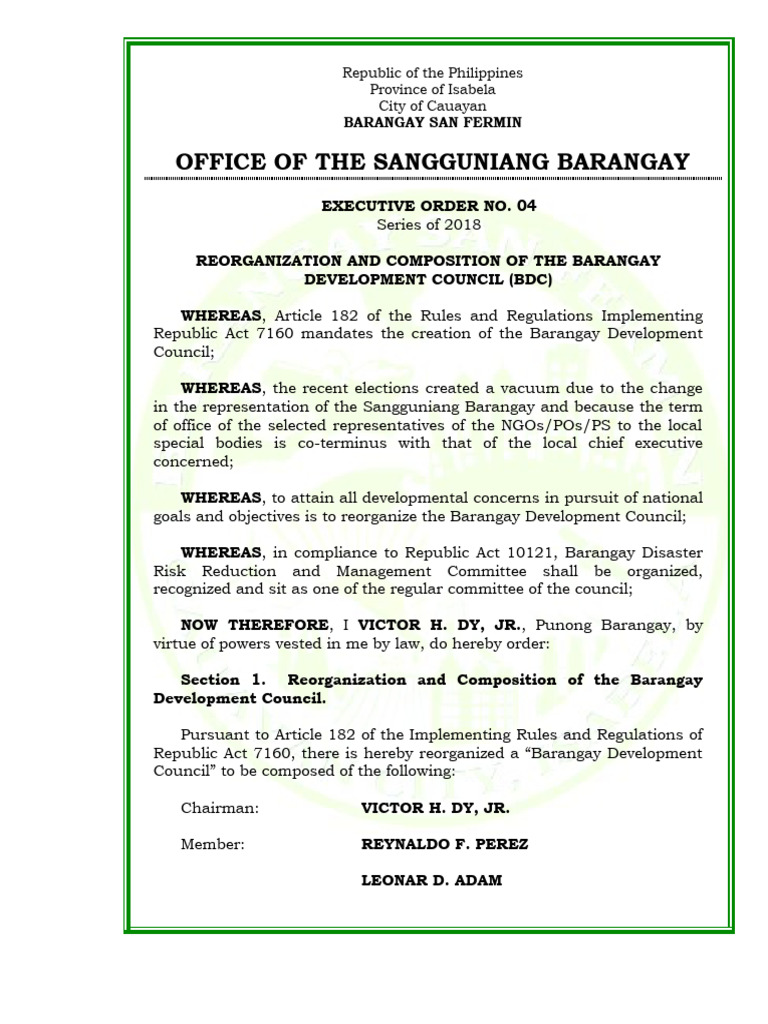 BDC Assessment 2020 - 03 (EO Creating BDC) | PDF | Governance | Government