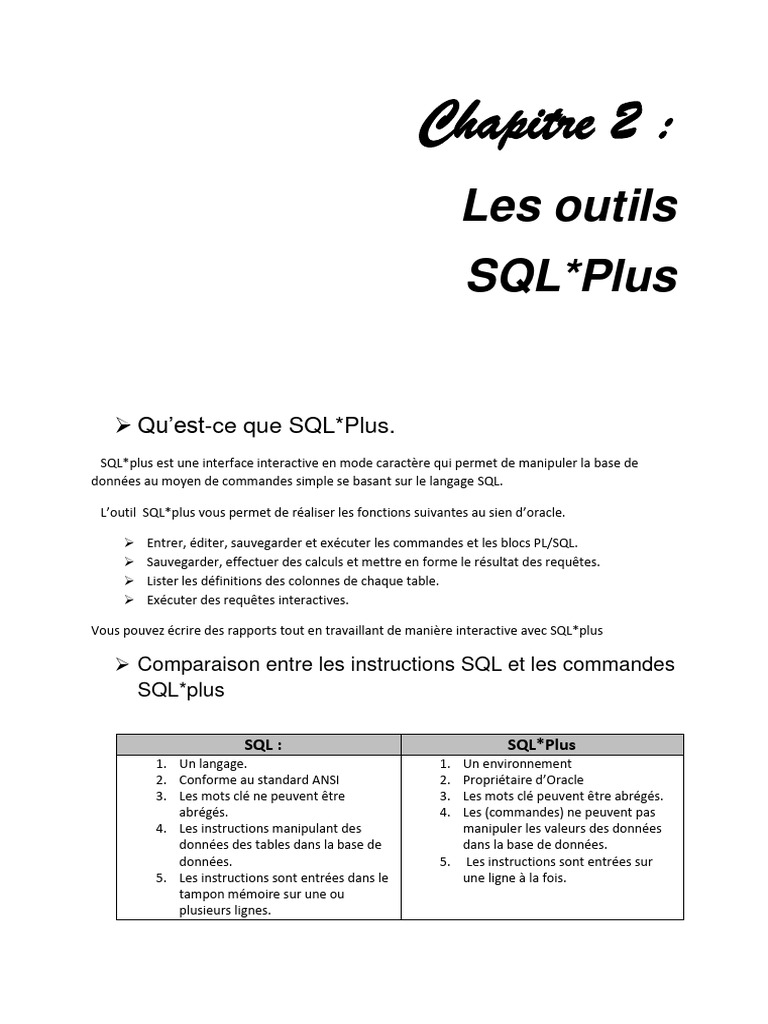 Chapitre 2 Oracle | PDF | SQL | Bases de données