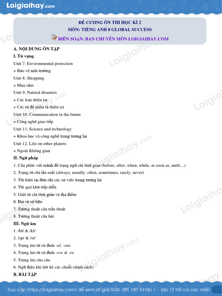 De Cuong On Tap hk2 Tieng Anh 8 Global Success Co Dap An 1711530047 | PDF | Supermarket