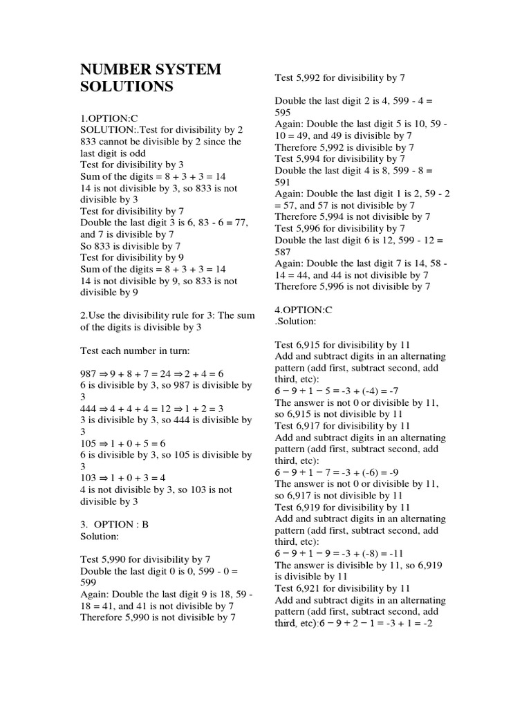 Number System Solutions | PDF | Discrete Mathematics | Numbers
