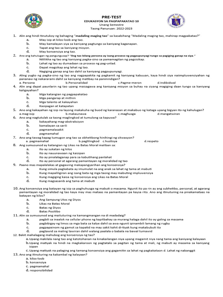 Esp 10-Pretest | PDF