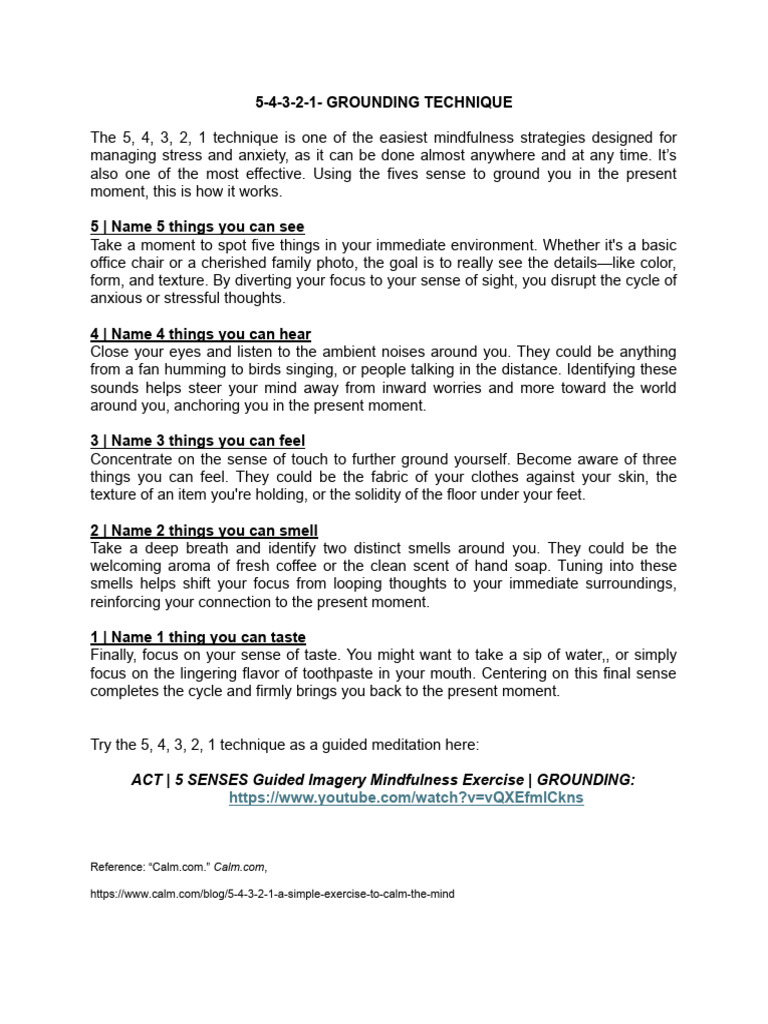 5 4 3 2 1 Grounding Technique PDF Career Growth Self Improvement