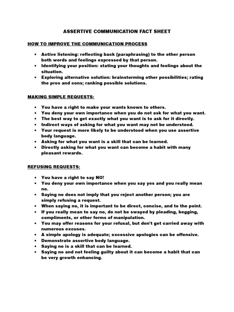 Assertive Communication Fact Sheet | PDF | Copyright | Thought