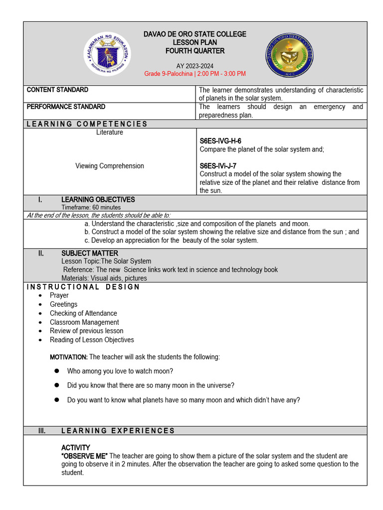 Sample 4as Lesson Plan English | PDF | Planets | Jupiter